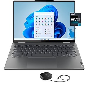 Lenovo Yoga 7i Home & Business 2-in-1 Laptop (Intel i7-1355U 10-Core, 16GB LPDDR5 5200MHz RAM, 512GB M.2 2242 PCIe SSD, Intel Iris Xe, 14.0" 60 Hz Touch Win 10 Pro) with G5 Essential Dock