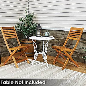 Sunnydaze Meranti Wood Outdoor Folding Patio Chairs - Set of 2 - Outside Wooden Bistro Furniture for Lawn, Deck, Balcony, Garden and Porch - Teak Oil Finish