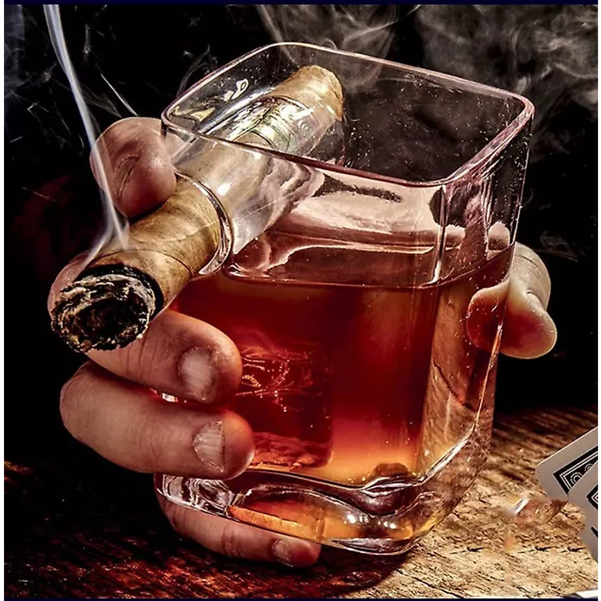 Whiskey gift set for men cigar glasses gift set of 2 Old Fashioned Square Glasses with intended cigar rest, Granite Chilling Rocks, Tongs, Velvet Pouch and cigar Cutter. gift set for men, dad, husband