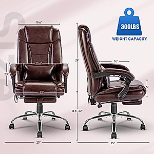 NOBLEMOOD High Back Office Chair Heated Executive Chair with 4 Points Massage, Swivel Ergonomic Desk Chair Breathable Big and Tall Reclining Chair with Lumbar Support Pillow & Footrest(Brown)