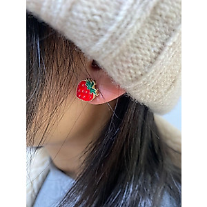 VEINTI+1 New Summer Cut Fruit Earrings Strawberry Jewelry Creative Funny Lifelike Fruits Red Earrings Ear Studs for Women(Strawberry)