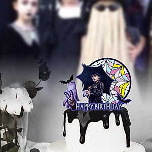 5 counts Wednesday Cake Toppers Cupcake Toppers, Cake Decorations for Addams Theme Birthday Party Supplies
