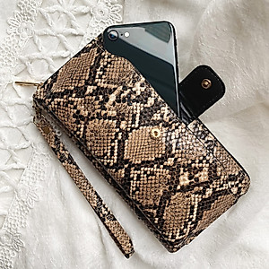 Rebecca & Rifka Faux Python Snakeskin Zip Around Wristlet Wallet with Phone Pocket