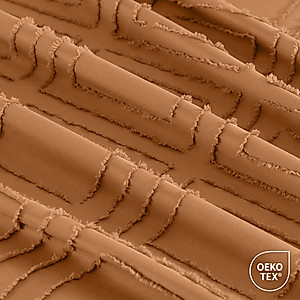 JELLYMONI Duvet Cover Queen, Rust Microfiber Tufted Duvet Cover Set, Boho Textured Duvet Cover Jacquard Rhombus Geometric Pattern Duvet Cover with Corner Ties & Zipper Closure