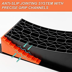 HDPE Curved RV Leveling System for Travel Trailers,Include 2 Camper Levelers,2 Chocks,2 Anti-Slip Rubber Mats,1 Carrying Bag,Up to 35000lbs,Faster and Preciser Leveling Than Camper Leveling Blocks