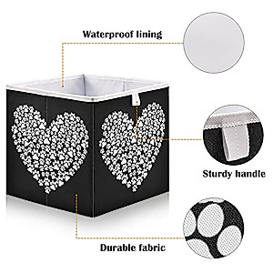 ALAZA I Love Dog Paw Print 11 Inch Cube Storage Bin Organizer Foldable Basket for Closet Cabinet Shelf Office