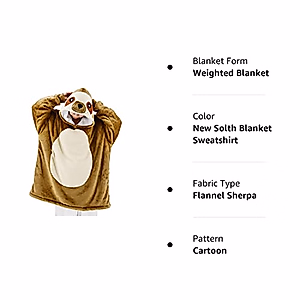 vavalad Sloth Wearable Blanket Sweatshirt Sherpa Oversized Hoodie TV-Blanket with Sleeves and Pockets for Adults Men Women Teens One Size Fits All