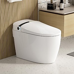 Modern Smart Toilet, Heated Seat, Foot kicking Flush, Automatic Powerful Flush, Tankless Toilet for Barthroom without Bidet, Knob Control, Pre Wetting, Power Outage Flushing