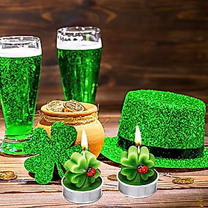 TecUnite 12 Pieces Shamrock Tealight Candles Handmade Delicate Clover Candles for St. Patrick Party Day Wedding Spa Home Decoration Gifts (Style F)