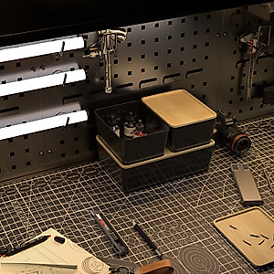 CHANCETSUI Stackable Storage Bins lids For Work: 7X10 Black Storage bins, Office Desk Accessories Storage Containers with Lids, Stackable Bins for Home and Office Organization, bamboo Lid, 2 Pack