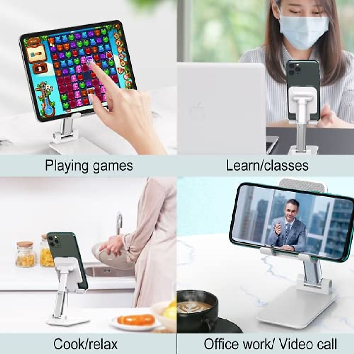 ChashenHa-Cell Phone Stand，Desktop Phone Stand ，Portable Folding Phone Stand, Foldable and Angle-Adjustable Height-elevating Holder, Suitable for All Smartphones and iPhones，（White）-2