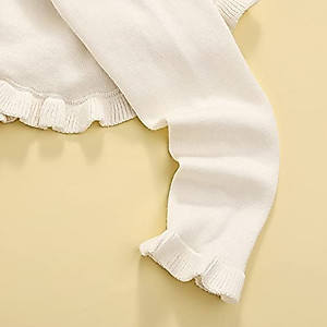 Toddler Baby Girl Sweater Crop Top Knit Cardigan Long Sleeve Ruffled One Button Cute Outwear Kids Fall Shrug Cover Up (White,1-2 Years)