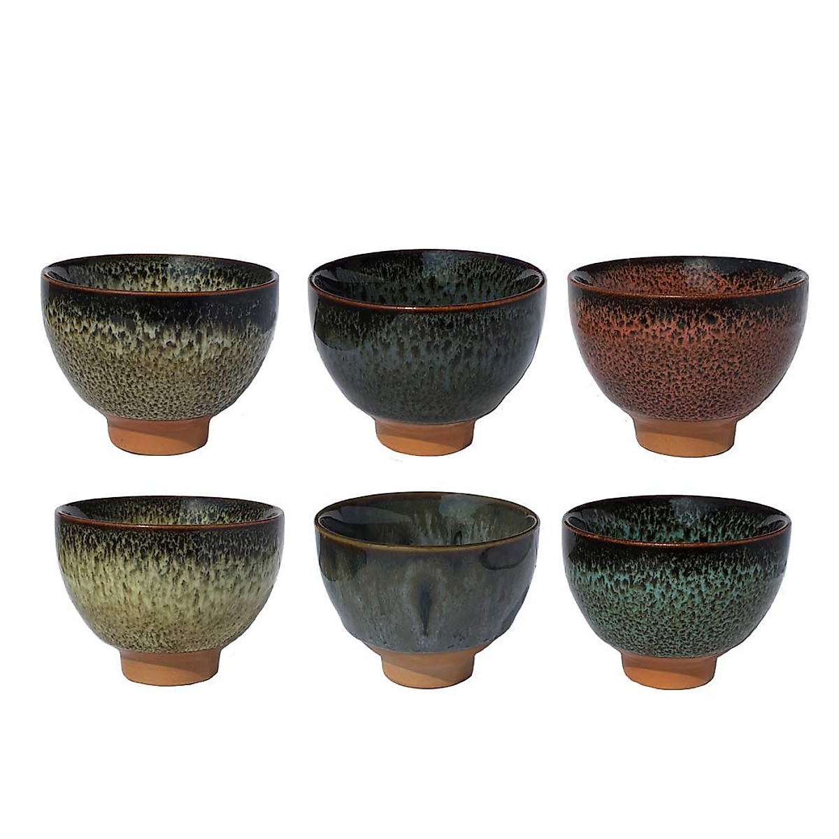 Mtoye 6PCS Handmade Chinese Small Ceramic Tea Set Sake Cups Set of 6，2.5oz 6 Colors Pottery Teacups