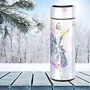 CaTaKu Watercolor Ballet Dancer Water Bottle Insulated 16 oz Stainless Steel Flask Thermos Bottle for Coffee Water Drink Reusable Wide Mouth Vacuum Travel Mug