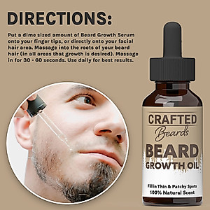 Crafted Beards Beard Growth Oil Serum - 1 fl Oz - Unscented - Helps Grow A Thicker Beard, Improves Beard Health, Fills in Thin and Patchy Spots - (1 Pack)