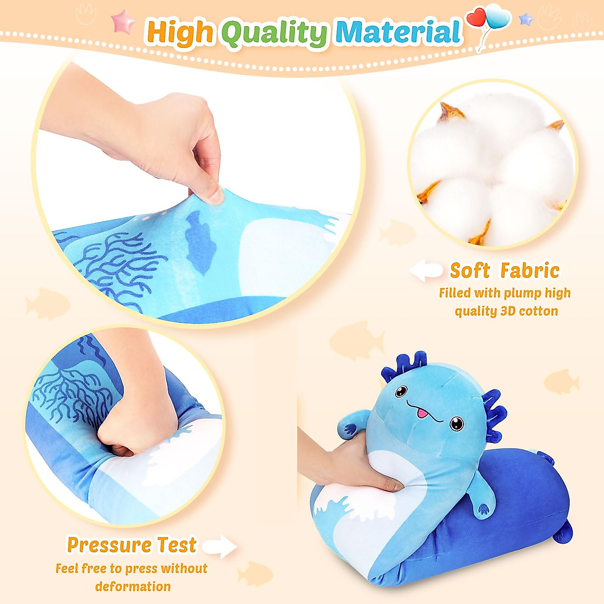 KMUYSL Axolotl Long Plush Pillow, 28" Soft Stuffed Animal Plush, Cute Plush Pillow, Kawaii Stuffed Plushies Dolls for Girls Kids, Chrismas Birthday Gift, Blue (Blue-28Inch)