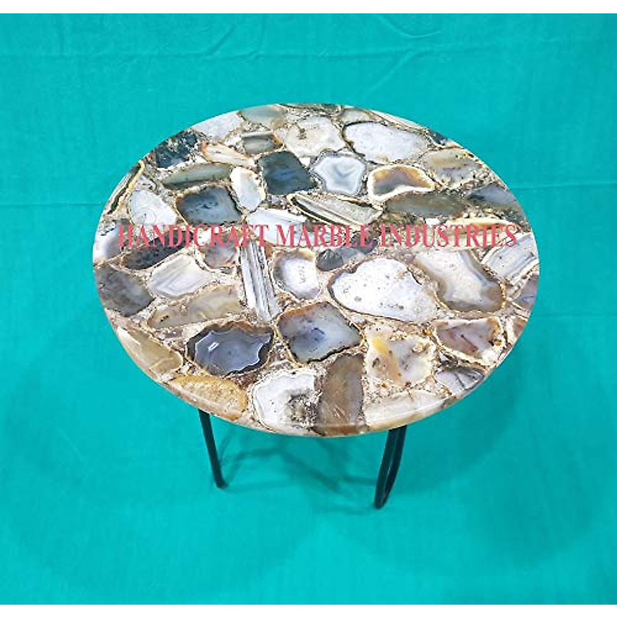 21" Inch Round Brown Grey Agate Coffee Table with Hair Pin Style Metal Base, Agate Table, Stone Coffee Table, Agate Table Top, Agate Round Coffee Table, Agate Side Table Home Decor