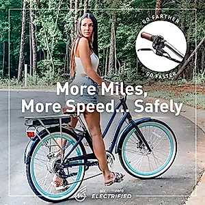 sixthreezero EVRYjourney Women's Electric Bike, 7-Speed Step Through Beach Cruiser eBike Bicycle, 500 Watt Motor, 26 Inch Wheels, Camel Mauve