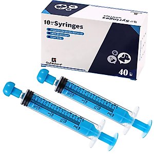 Gufastore 40pcs 10ml Syringes with Caps for Industry Lab Pet Feeding (Blue)