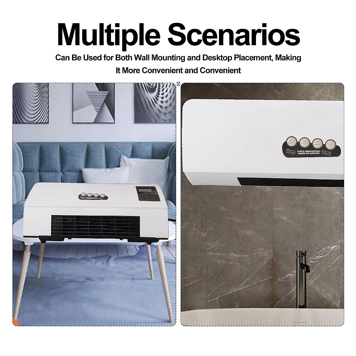 Wall Mounted Heate Mobile Small Wall Heater Natural Wind and Warm Air Blower Heating Machine Wide Angles Mobile Small Easy-Mount Heater Air Heater Use US Plug 110V 40-50℃