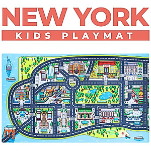 Olikai Design New York Kids City Rug Playmat for Toddlers. Fun, Educational, Map & Race Track Rug for a Boys or Girls Room. Large 75 x 45 in. Car Carpet Ideal for a Playroom, Bedroom or Classroom.