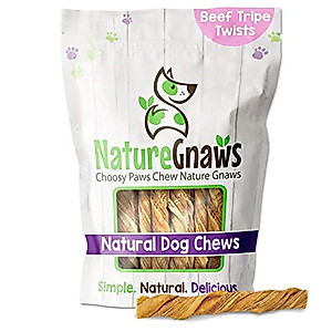 Nature Gnaws Tripe Twists for Dogs - Premium Natural Beef Sticks - Simple Single Ingredient Crunchy Dog Chew Treats - Rawhide Free 10 Count (Pack of 1)