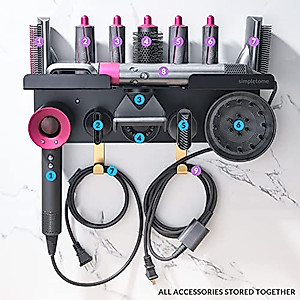 simpletome 2 in 1 Wall Mount Holder for Dyson Airwrap Styler Supersonic Hair Dryer Storage Dyson Attachments and Accessories with Cable Organizer