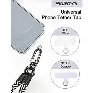 project-cb Phone Tether Tab 2 Pack,Universal Phone Lanyard Patch Without Adhesive,Phone Strap Replacement Part for Cell Phone (White&Clear)