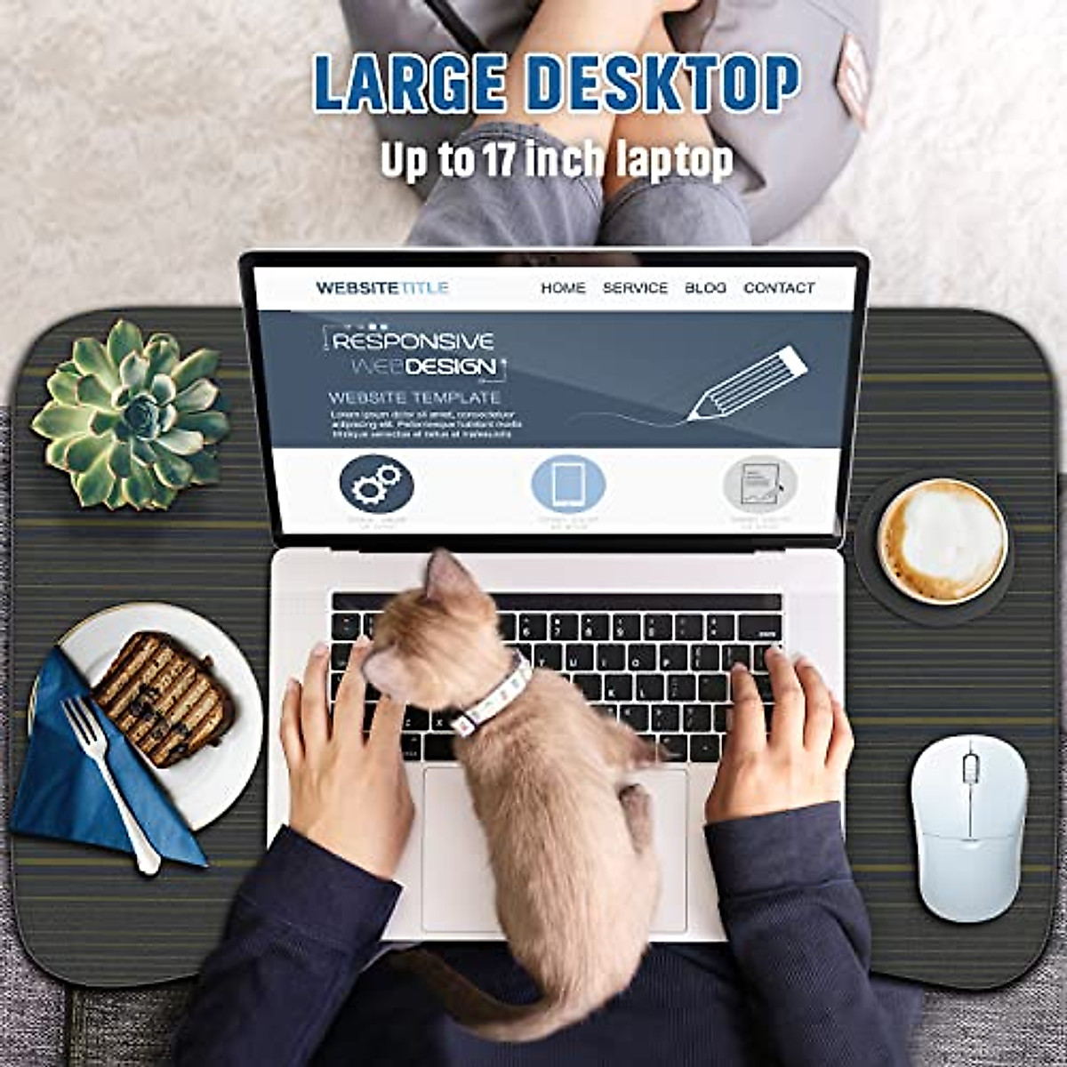 Zapuno Foldable Laptop Bed Table Multi-Function Lap Bed Tray Table with Storage Drawer and Water Bottle Holder, Serving Tray Dining Table with Slot for Eating, Working on Bed/Couch/Sofa (Arc Shape)