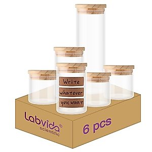 Labvida 6pcs Glass Food Storage Jars 21.3/33/62.6oz-3/2/1pcs Food Containers with Airtight Pine Lids, for Pasta, Cookies, Nuts, Coffee Beans, Canisters for Kitchen, Pantry, LVAG009