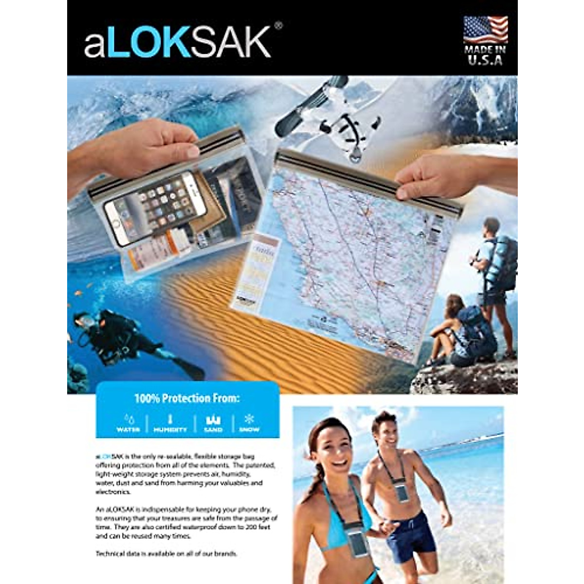 LOKSAK - aLOKSAK Medium Multi-Pack Waterproof Dry Bags - Airtight Underwater Pouch - Touch Screen Compatible - Diving Certified (4 Pack)