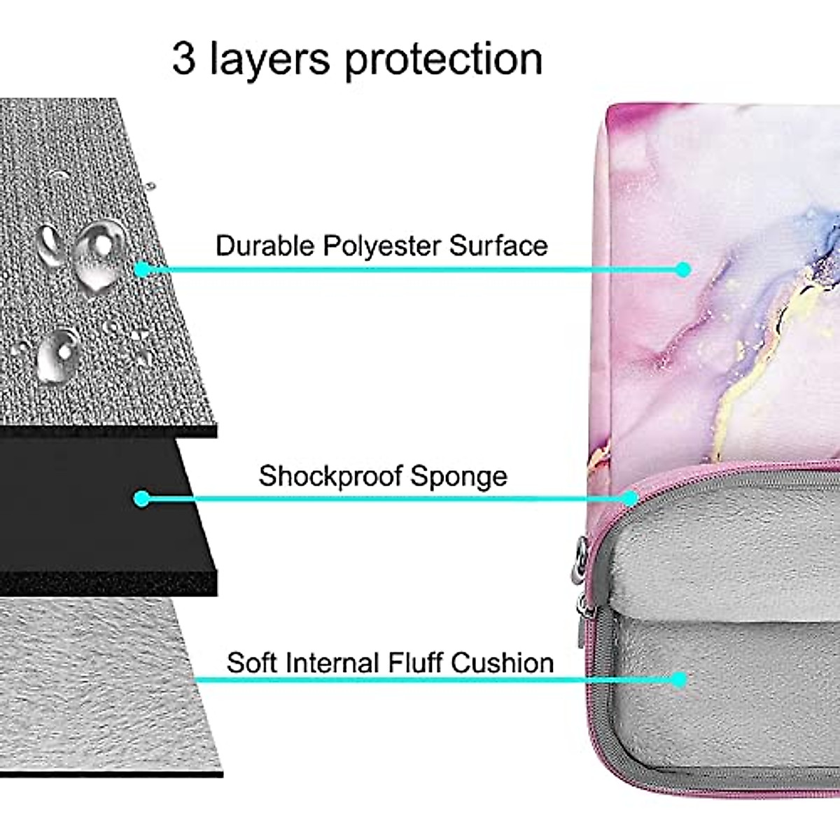 MOSISO Laptop Shoulder Bag Compatible with MacBook Air 15 inch 2023 M2 A2941/Pro 16 2023-2019 M2 A2780 M1 A2485 A2141,15-15.6 inch Notebook,Polyester Briefcase Sleeve with Belt Marble MO-MBH216