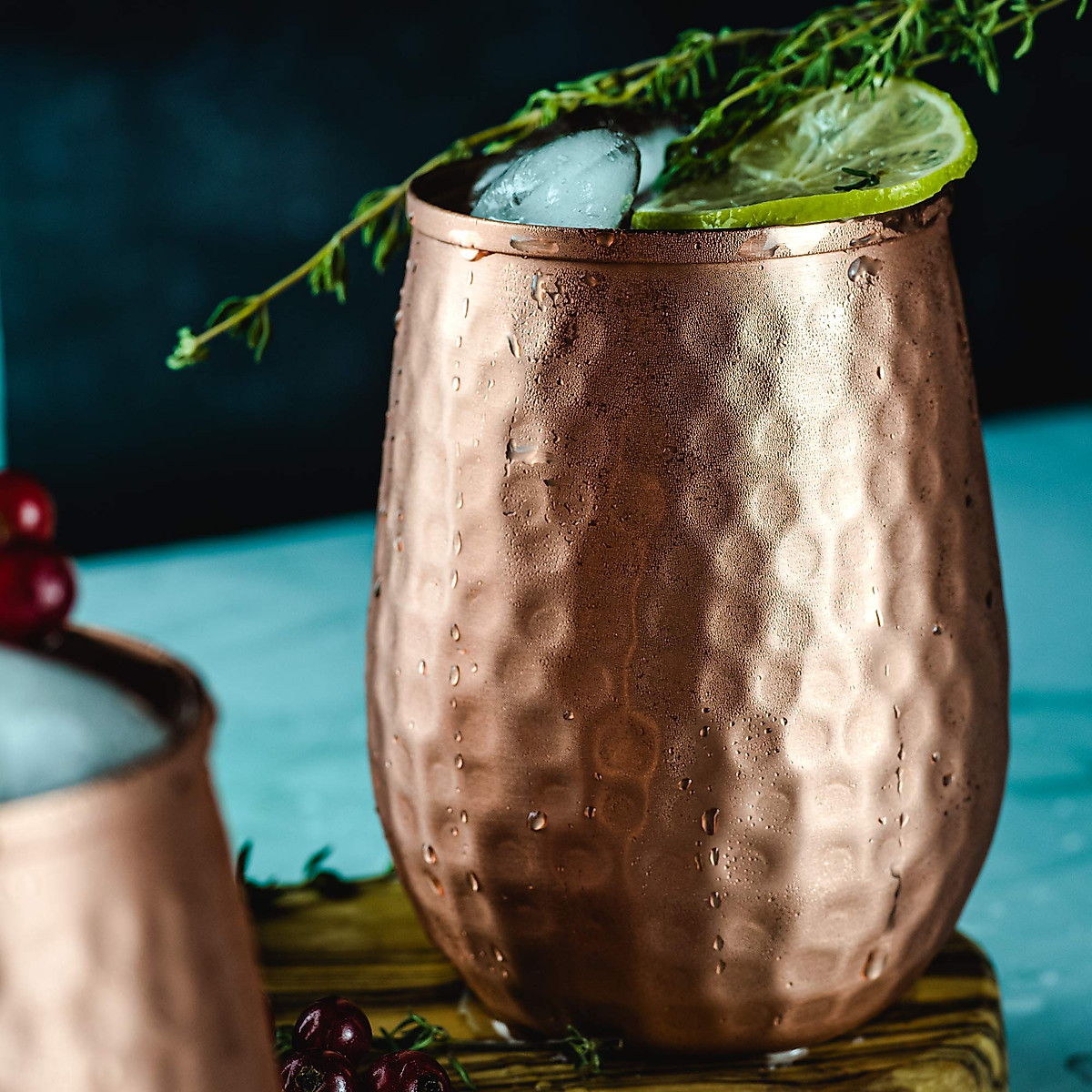 Kosdeg Copper Cups - 16 Oz set of 4 - A Unique Way To Enjoy Wine - The Perfect Pure Copper Tumbler for Water - Copper Drinking Cups Better Than Glasses or Plastic - Moscow Mule Copper Cup For Drinking