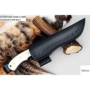 Ottoza Handmade Leather Knife Sheath Side Draw Knife Sheath - Bushcraft Knife Sheath - Hunting Knife Sheath - Survival Knife Sheath - Vertical Knife Sheath Black TOP Grain Leather No:221