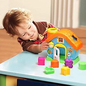 infunbebe Shape Sorting House Toy My First House with Shape and Color Sorters, Early Development Shape and Color Recognition Toy with 5 Colorful Blocks for 12+ Months Babies