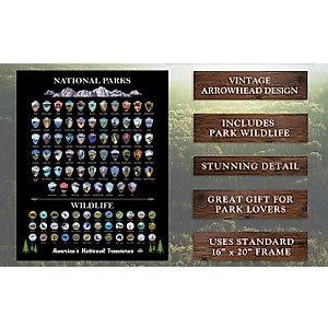Bright Standards National Parks Scratch Off Map of United States Poster [Includes Wildlife], National Parks Map, US Travel Maps, USA Gifts for Travelers Road Trip Adventure, Fits 16”x20” frame