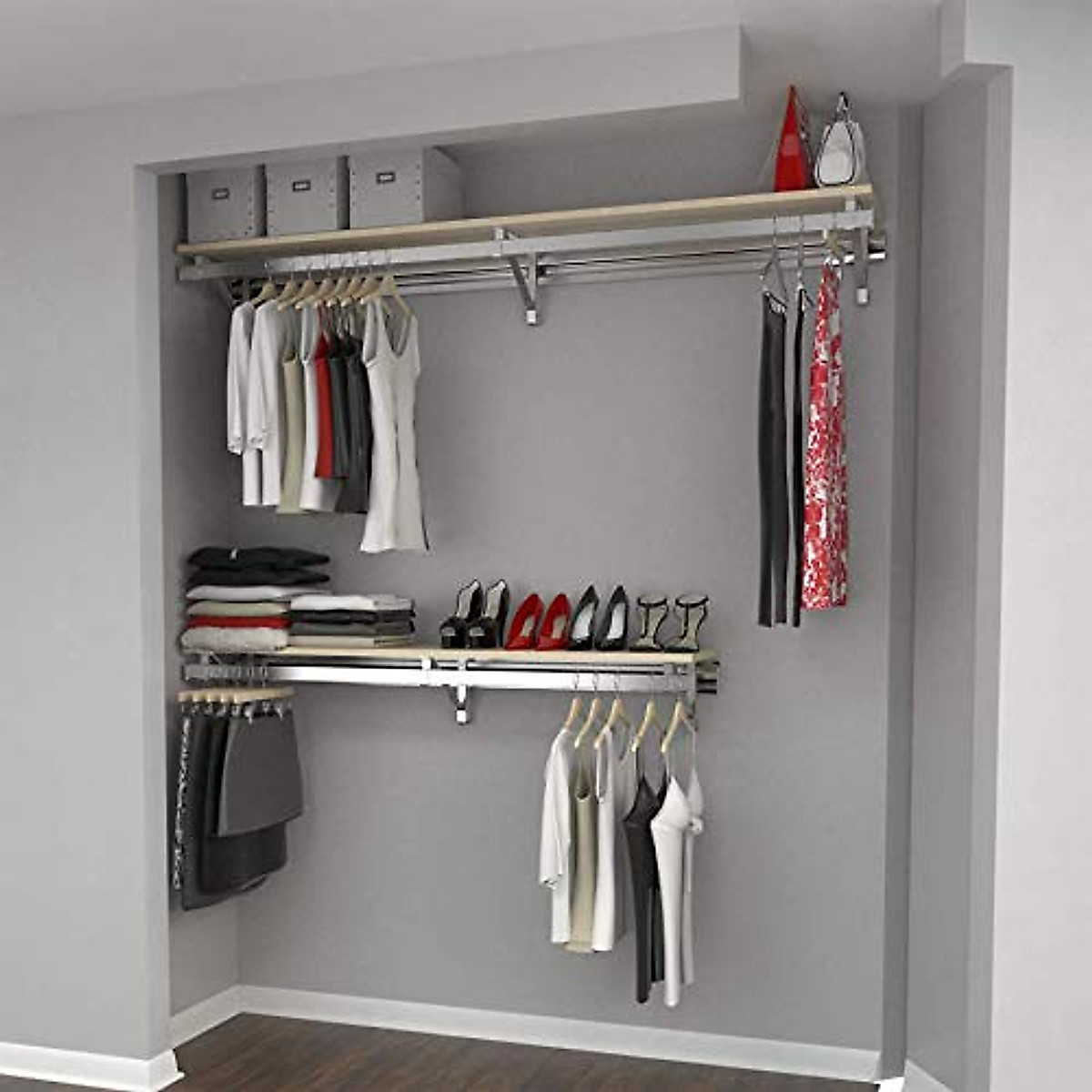 Arrange A Space RCMBY Elite 56" Top and Bottom Shelf Rod kit with Long Hang Maple Closet System