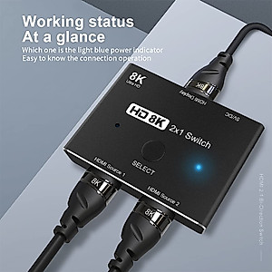 CABLEDECONN HDMI 2.1 Ultra HD 8K High Speed 48Gbps Directional Switch Adapter 2in 1out 8K@60Hz 4K@120Hz Converter Compatible with XBOX PS5 Projectors Monitors