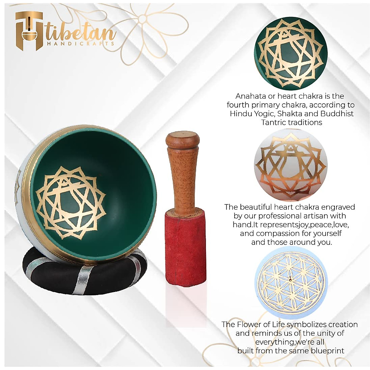 Tibetan Singing Bowl Set - Easy To Play Authentic Handmade For Meditation Sound 7 Chakra Healing by Tibetan Handicrafts