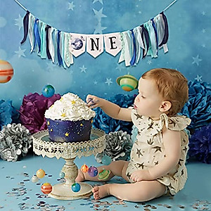 Outer Space Planets High Chair Banner - Astronaut Rocket 1st Birthday Boy High Chair ONE Banner - First Trip Around the Sun Party Decor (OUTER SPACE HF)