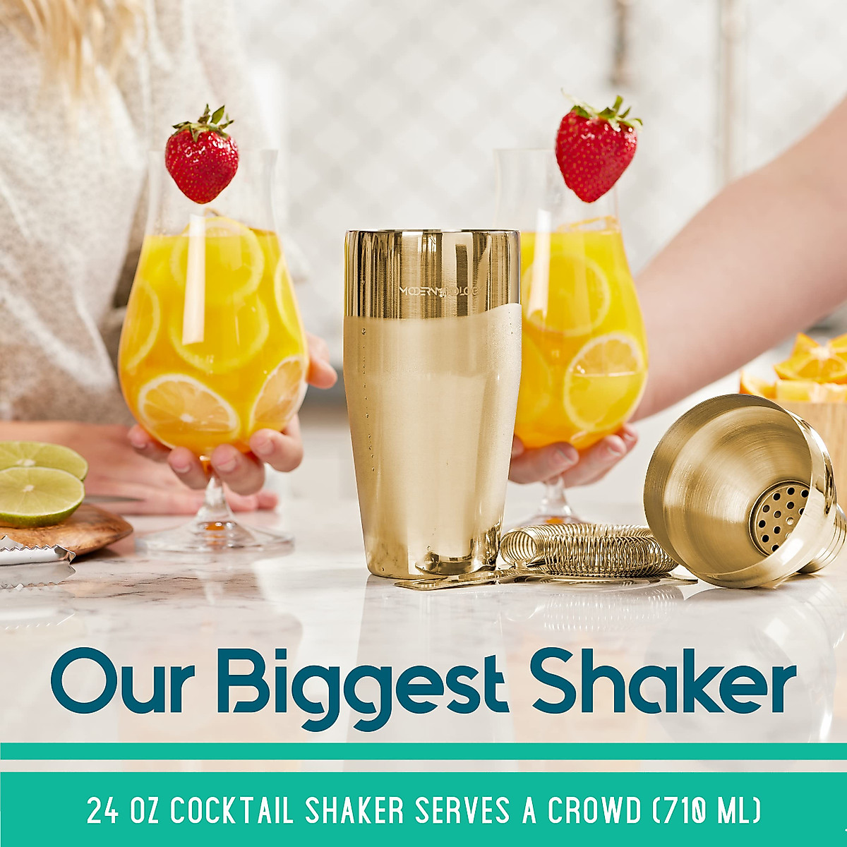 Mixology Bartender Kit: 23-Piece Bar Set Cocktail Shaker Set with Stylish Bamboo Stand | Perfect for Home Bar Tools Bartender Tool Kit and Martini Cocktail Shaker for Awesome Drink Mixing (Gold)