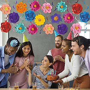 60Pcs Mexican Fiesta Party Decorations Mexican Floral Hanging Swirl Mexican Banners for Fiesta Party Fiesta Theme Party Supplies Birthday Baby Shower Decorations（Flat Cardstock NOT 3D）