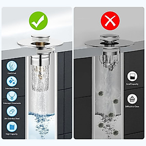 2Pcs Bathroom Sink Stopper,UniversalBasin Pop Up Bathroom Drain Stopper, for 1.1~1.29 in U.S. Standard Drain Holes, with Hair Catcher Anti Clogging Bathroom Sink Drain Strainer