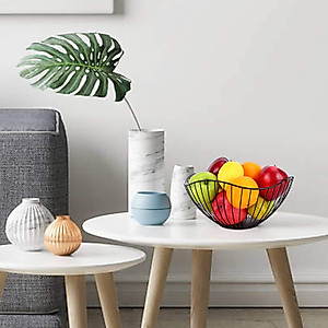 Fruit Bowl for Kitchen Counter, Modern Metal Wire Vegetable Basket for Bread and Snacks, Decorative Fruits and Veggie Storage Holder for Countertop, Table, Centerpiece (Black)