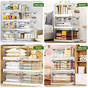 CTSNSLH 4 Tier Storage Bins with Lids, 192Quart Clear Stackable Storage Bins with Wheeled and Doors, Storage Boxes, Storage Containers, Closet Organizers and Storage