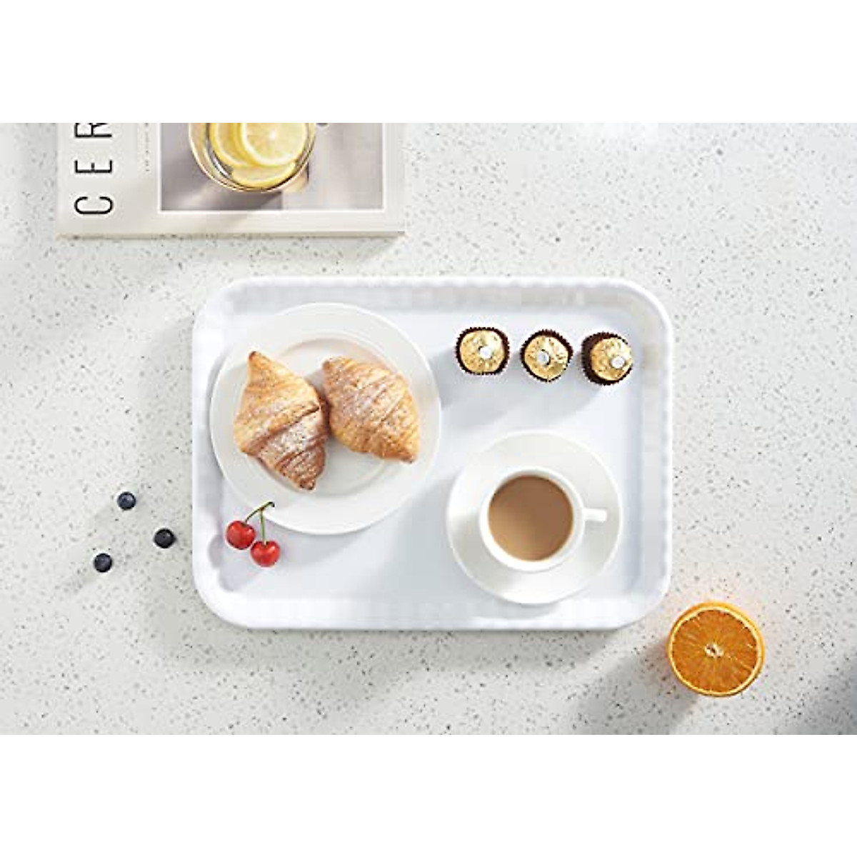 Blue Boat 15" x 11" Rectangular Serving Trays Set of 2 White, Melamine Serving Platter, Light Weight Easy to Clean Sturdy Stackable BPA-Free Dishwasher Safe