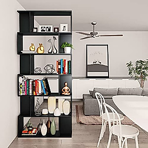 KTHLBRH Book Cabinet/Room Divider,Bookcase with Storage Decor Display Shelf Freestanding & Room Divider for Bedroom, Living Room Black 31.5"x9.4"x75.6" Chipboard