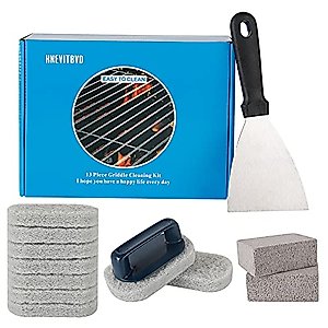 Griddle Cleaning Kit for Blackstone, Heavy Duty Flat Top Grill Cleaning Accessories, Griddle Scraper Tools with 9 Scouring Pads,1 Scrubber Brush,1 Griddle Grill Scraper, 2 Cleaning Bricks,13 Piece