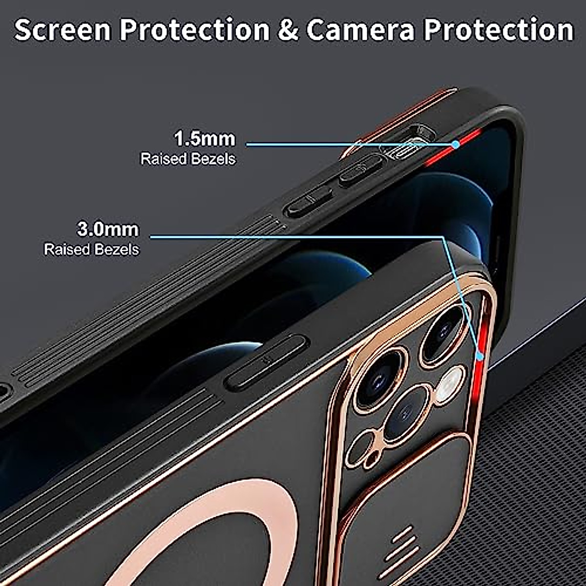 iPhone 12 Pro Max Case with Wallet [Camera Cover Slide Lens] Leather Hard Cover [Compatible with MagSafe] Anti-Scartch Military Grade Protection Strong Magnetic Phone Case for iPhone 12 Pro Max Black