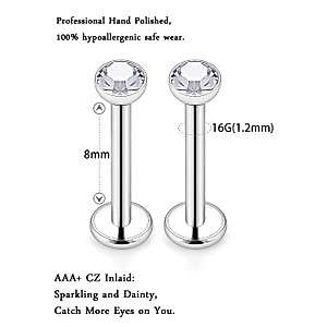 Gadeaila 48pcs 16G Lip Rings Stainless Steel Labret Monroe Lip Rings Nail Cartilage Tragus Helix Earrings Studs Ring Medusa Piercing Jewelry for Women Men 6mm 8mm 10mm